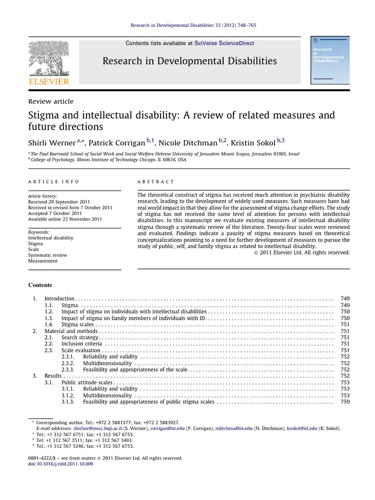 Stigma and Intellectual Disability A Review of Related Measures and ...