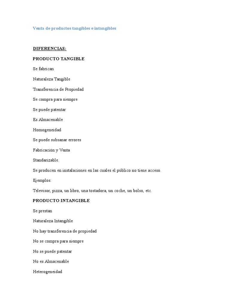Diferencias entre productos tangibles e intangibles | PDF | Cliente ...