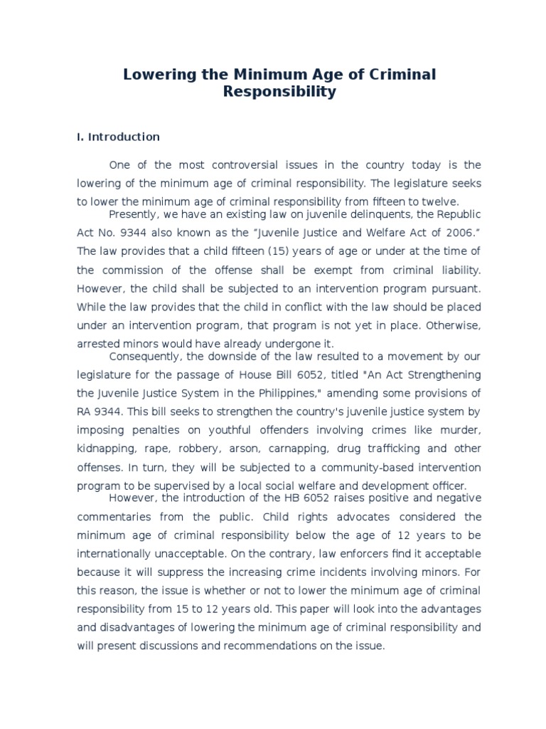 Lowering of Age of Criminal Responsibility | PDF | Juvenile Delinquency ...