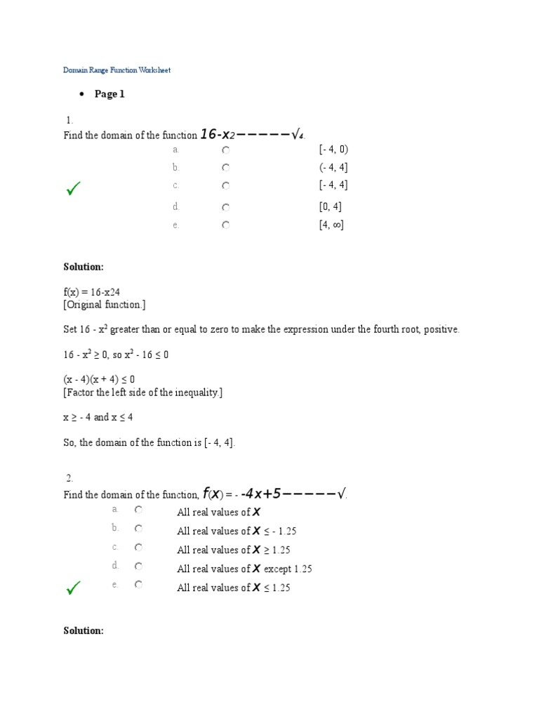 Domain and Range Function Worksheet | PDF | Function (Mathematics ...
