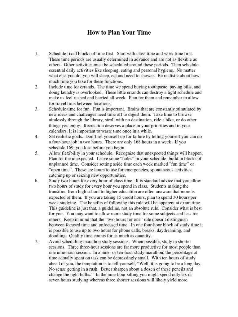 How To Plan Your Time | PDF