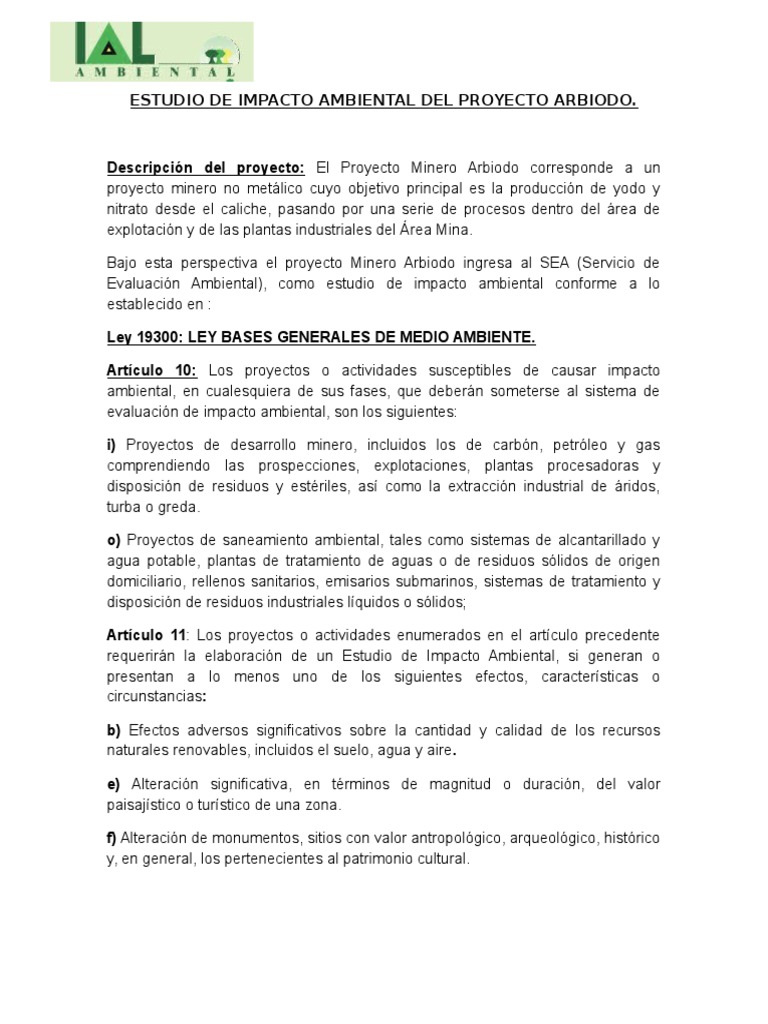 Estudio de Impacto Ambiental Del Proyecto Arbiodo | PDF | Tecnología ...