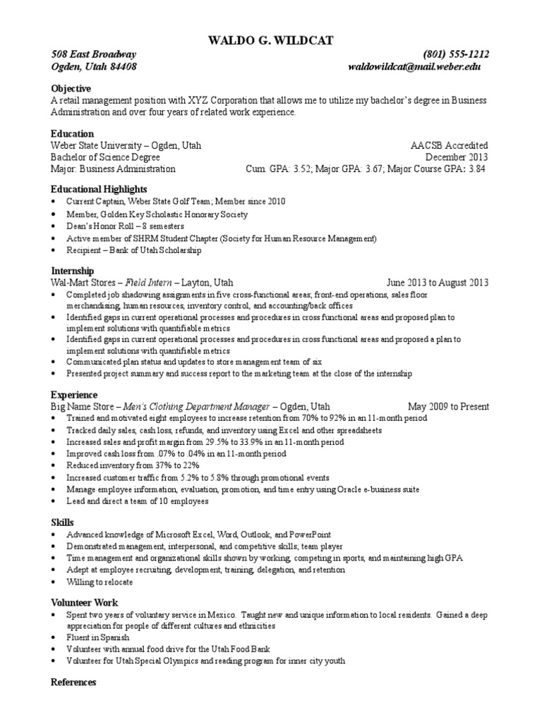 Business Dept Resume Format | PDF | Internship | Job Hunting