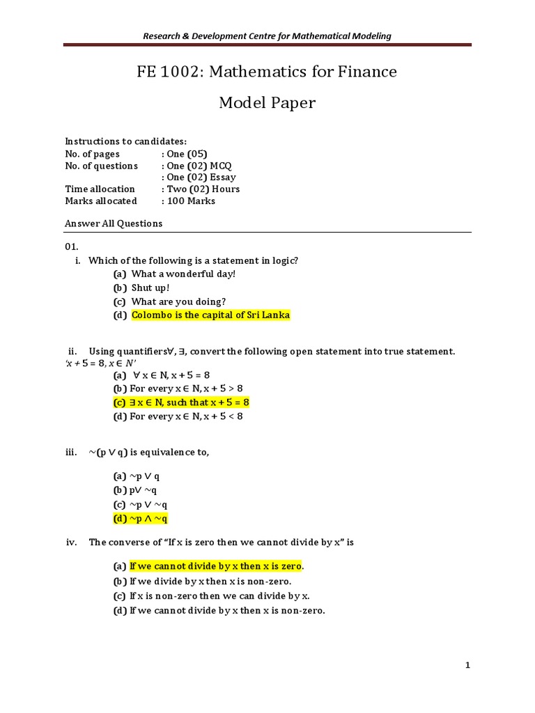 FE 1002 Model Paper Answers | Download Free PDF | Maxima And Minima ...