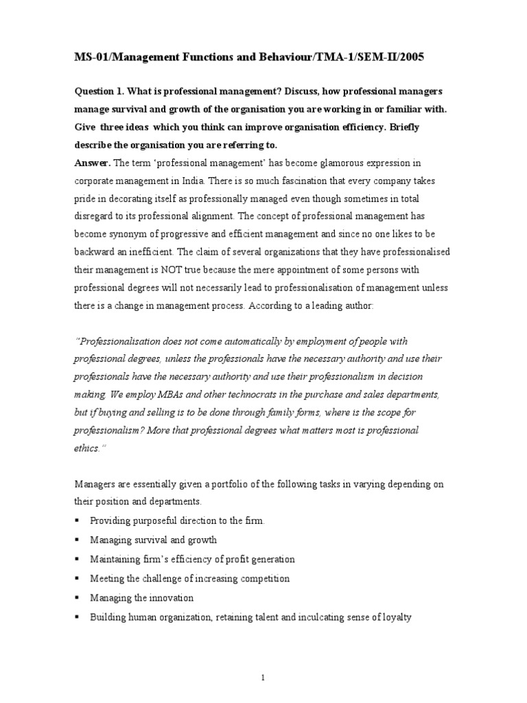 MS 01/management Functions and Behaviour/TMA 1/SEM II/2005 | Download Free PDF | Asian ...