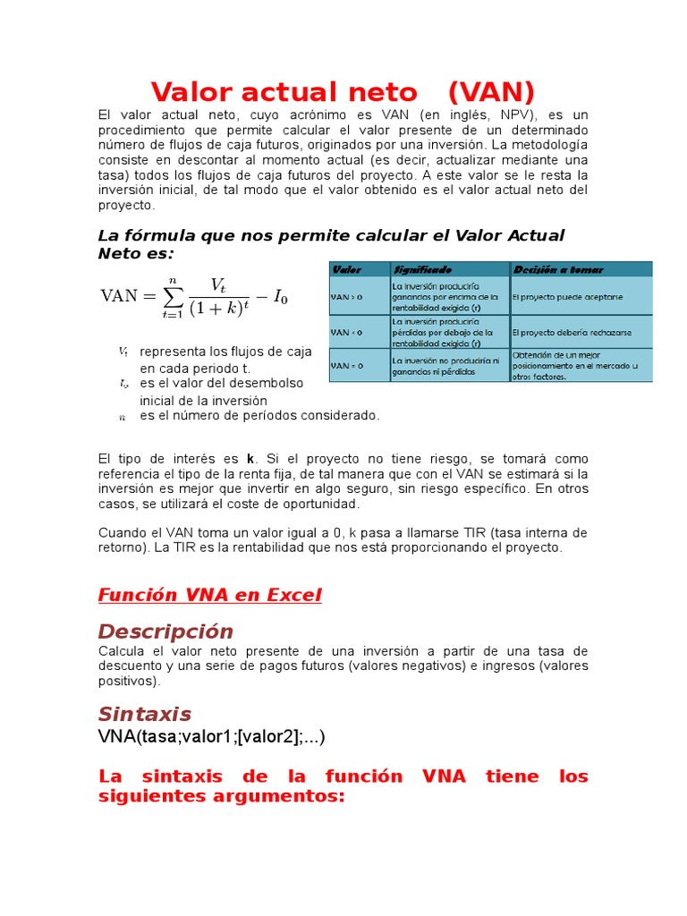 Valor Actual Neto | PDF | Valor presente neto | Economias