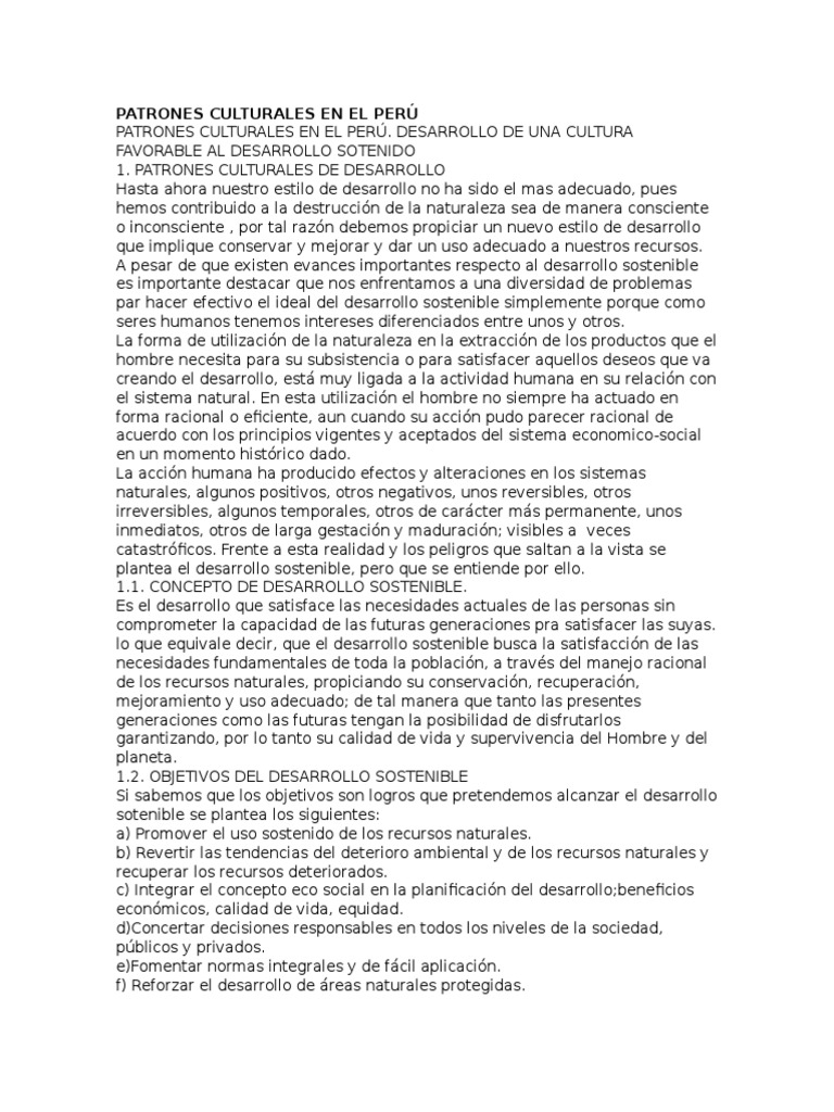 Patrones Culturales en El Perú | PDF | Desarrollo sostenible ...