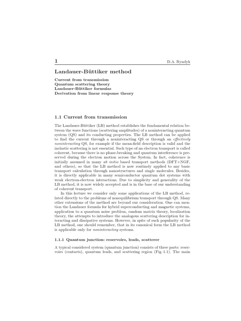 Landauer-Büttiker Method Explained | PDF | Quantum Mechanics | Modern Physics