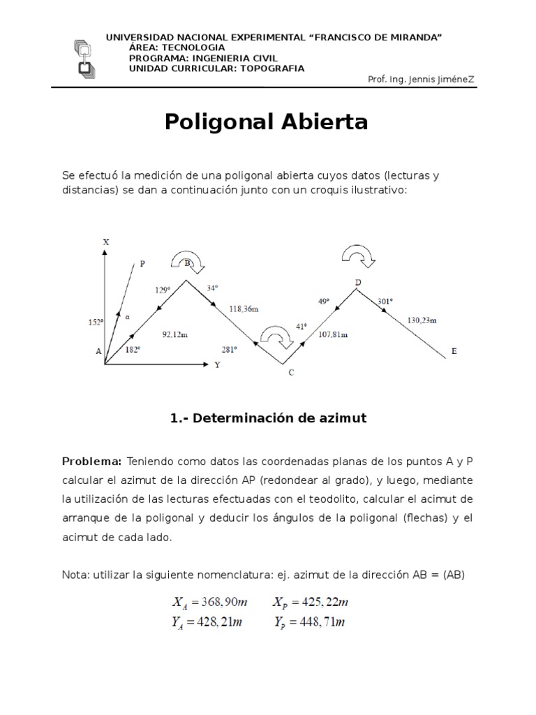 TOPOGRAFIA Poligonal Abierta | Azimut | Sistema coordinado