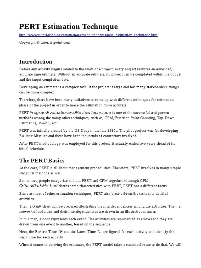 PERT Estimation Technique | PDF | Areas Of Computer Science | Analysis