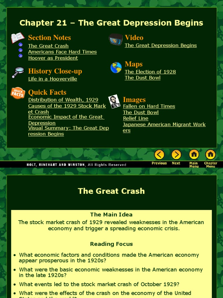 Chapter 21 - The Great Depression Begins: Section Notes Video Maps ...