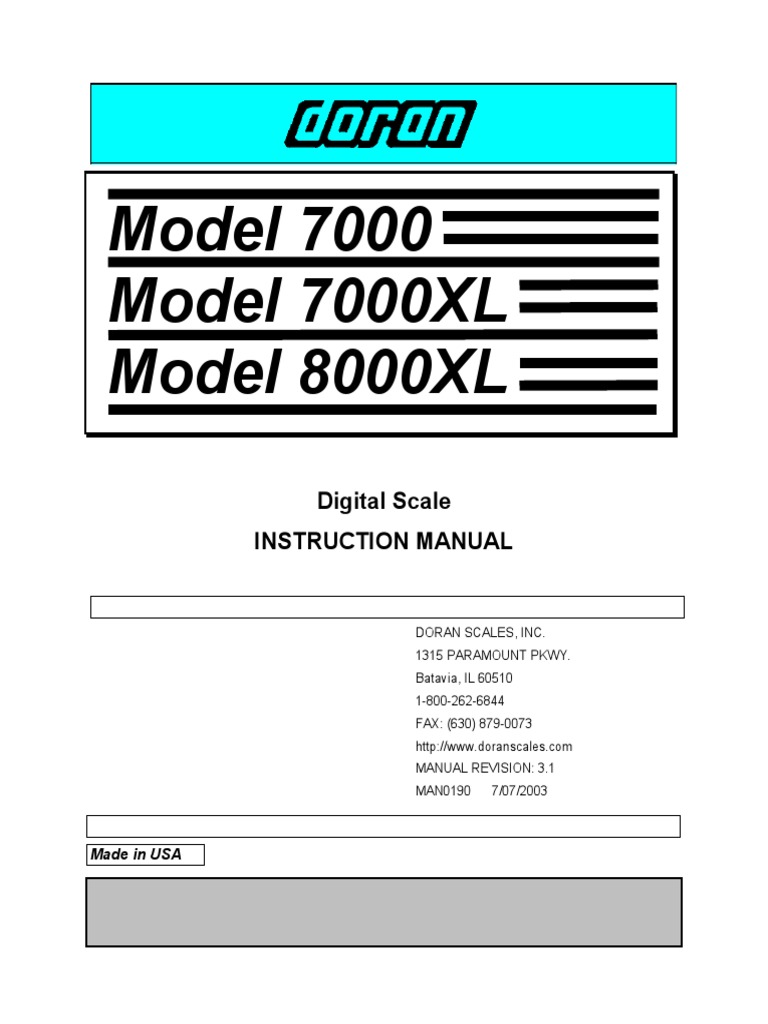 Doran 7000xl Digital Scale | PDF | Battery Charger | Computer Data