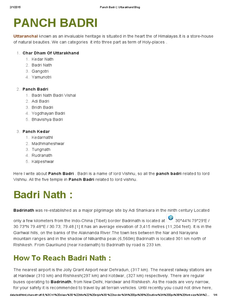 The Five Sacred Shrines of Badrinath: An Overview of the Panch Badri ...