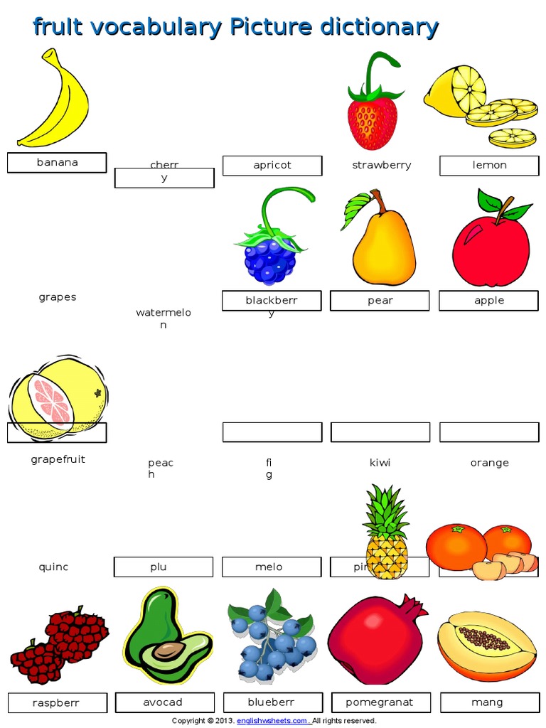 02 Food Fruit Vocabulary Pictionary Poster Worksheet2015 | PDF ...