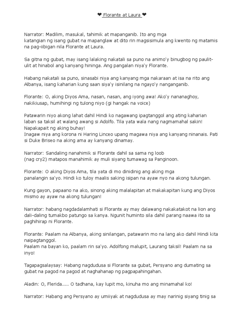 Philippine Literature - Florante at Laura Script | PDF