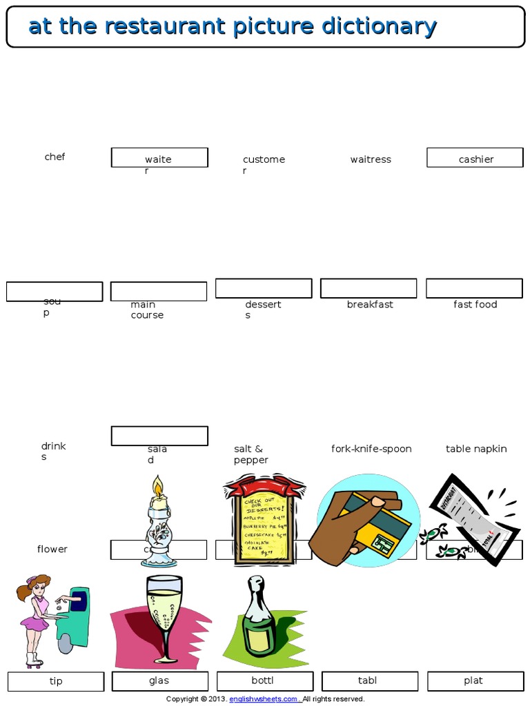 05 at The Restaurant Vocabulary Pictionary Poster Worksheet2015 | PDF ...