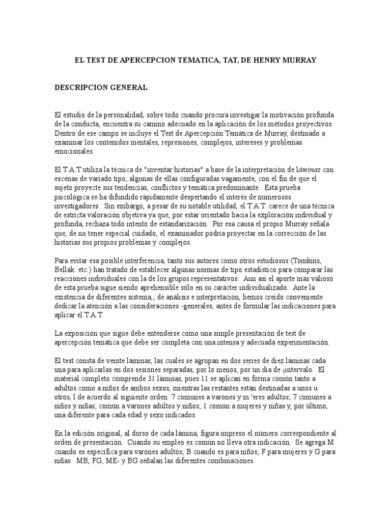 Test de Apercepcion Tematica | PDF | Percepción | Mente inconsciente