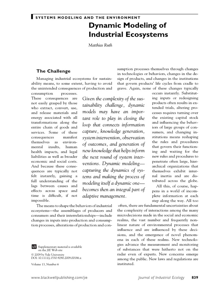 Dynamic Modeling of Industrial Ecosystem | PDF | System | Ecosystem