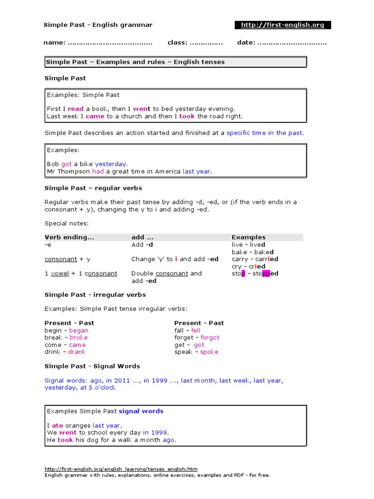Simple Past Tense: Rules & Examples | PDF | Onomastics | Language Mechanics