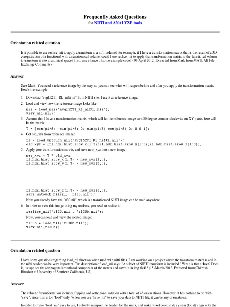 Nifti and Analyze FAQ | PDF | File Format | Matrix (Mathematics)