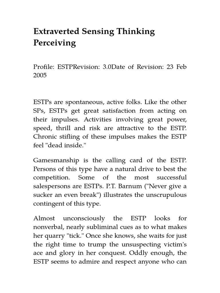 Estp Analysis | PDF | Intuition | Perception
