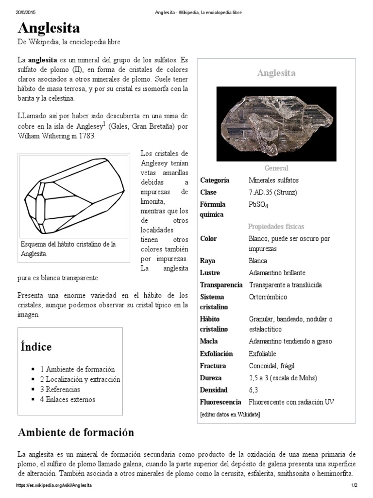 Anglesita - Wikipedia, La Enciclopedia Libre PDF | PDF | Minerales ...
