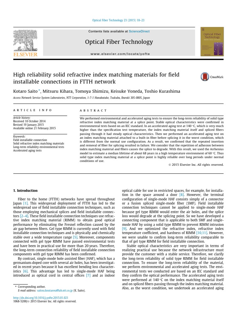 High Reliability Solid Refractive Index Matching Materials For Field Installable Connections in ...