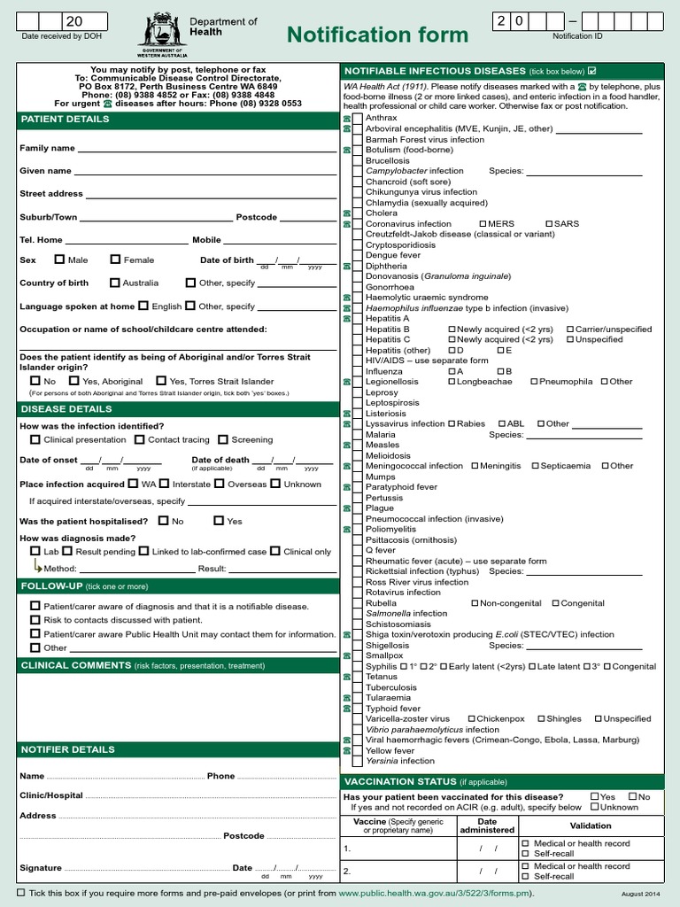 Metro Communicable Disease Statutory Notification Form | PDF ...