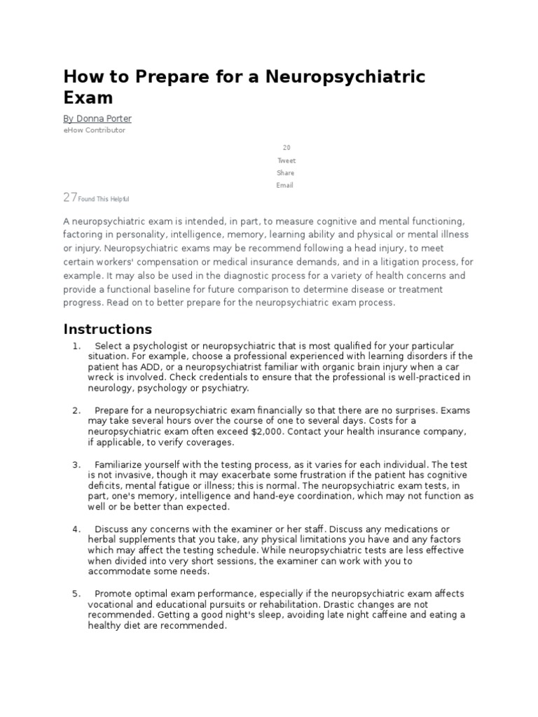 How To Prepare For A Neuropsychiatric Exam | PDF | Ear | Cerebellum