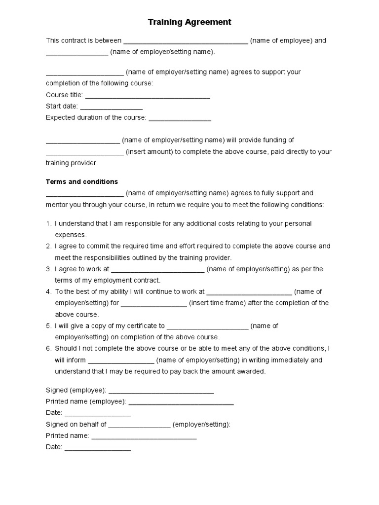 Employee Training Agreement Template | PDF