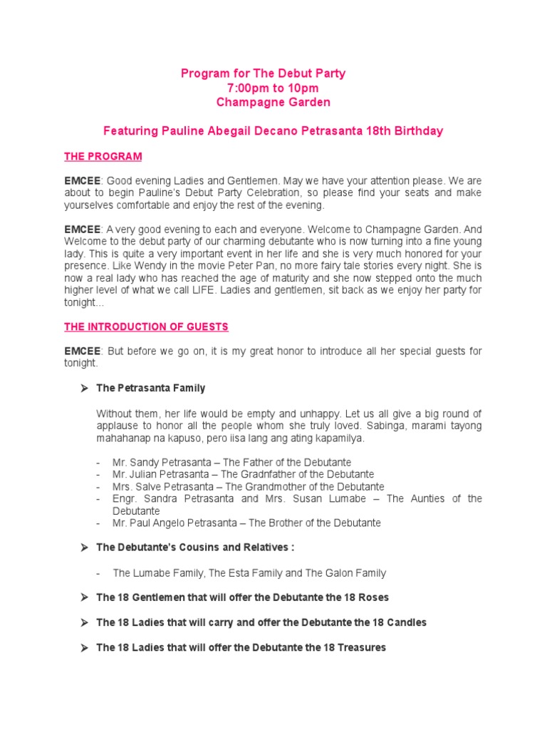 Pauline's 18th Birthday Debut Party Program | PDF