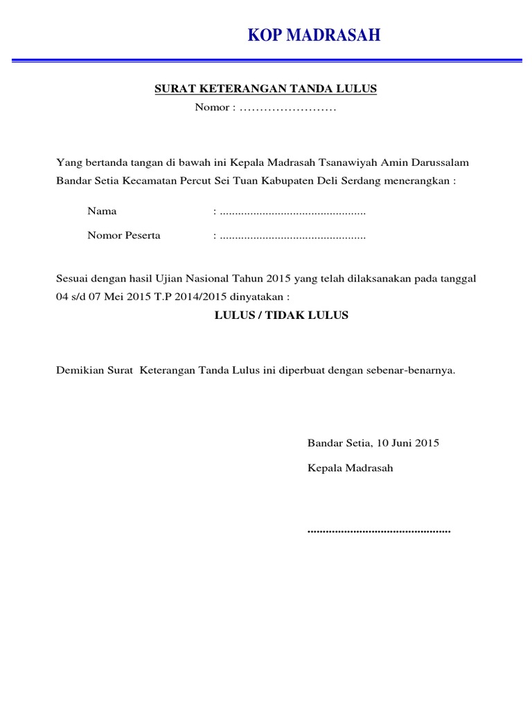 Surat Keterangan Tanda Lulus CTH 1 | PDF