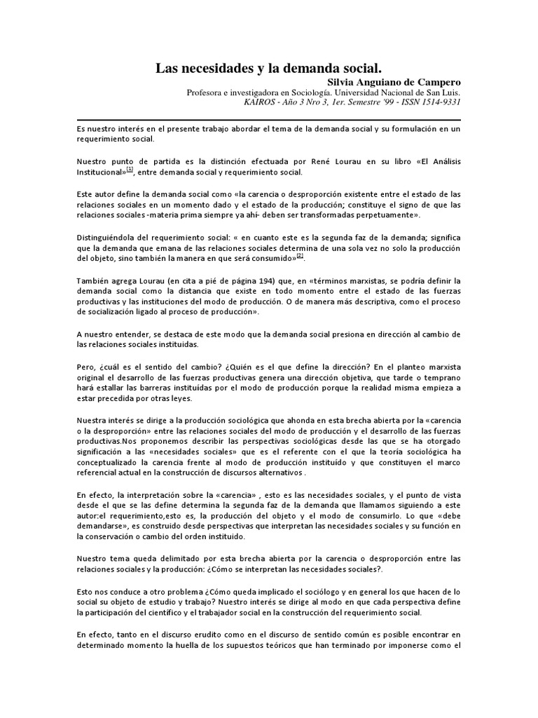 Las Necesidades y La Demanda Social | PDF | Sociedad | Sociología