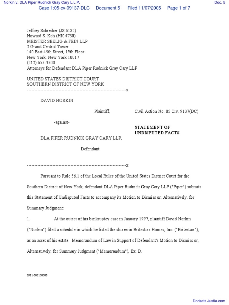 DLA Piper's Motion for Summary Judgment | PDF | Summary Judgment ...