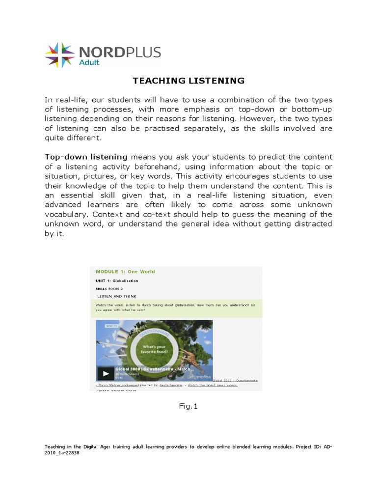 Teaching Listening Pdf Top Down And Bottom Up Design Reading