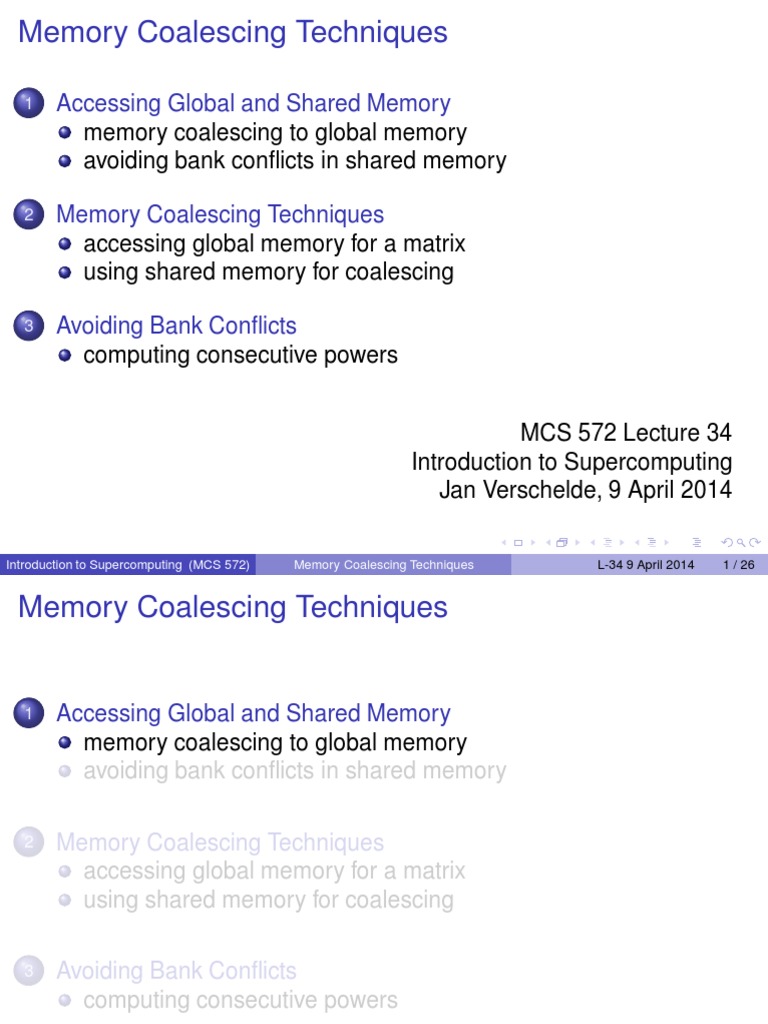Accessing Global And Shared Memory Introduction To Supercomputing Mcs 572 Memory Coalescing