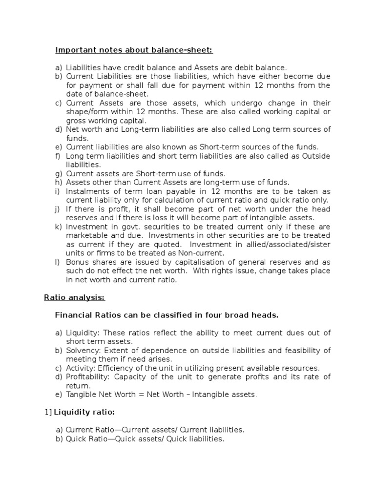 Important Notes About Balance Sheet | PDF | Business