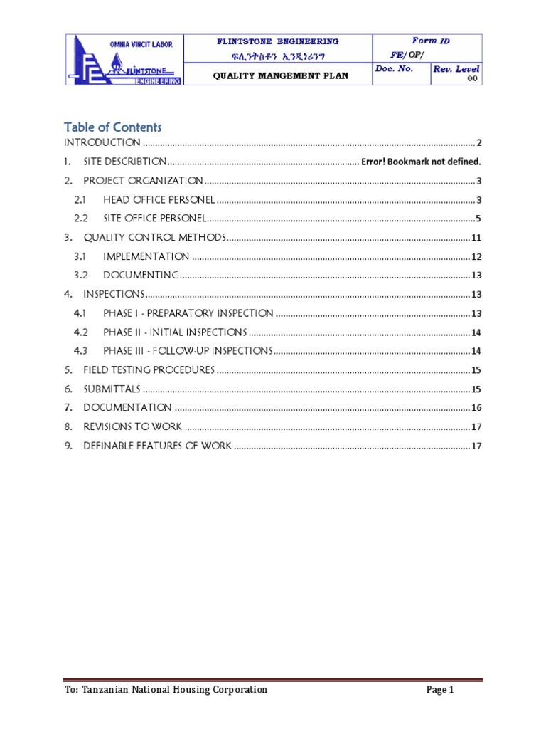 Construction Quality Control Plan | Specification (Technical Standard ...