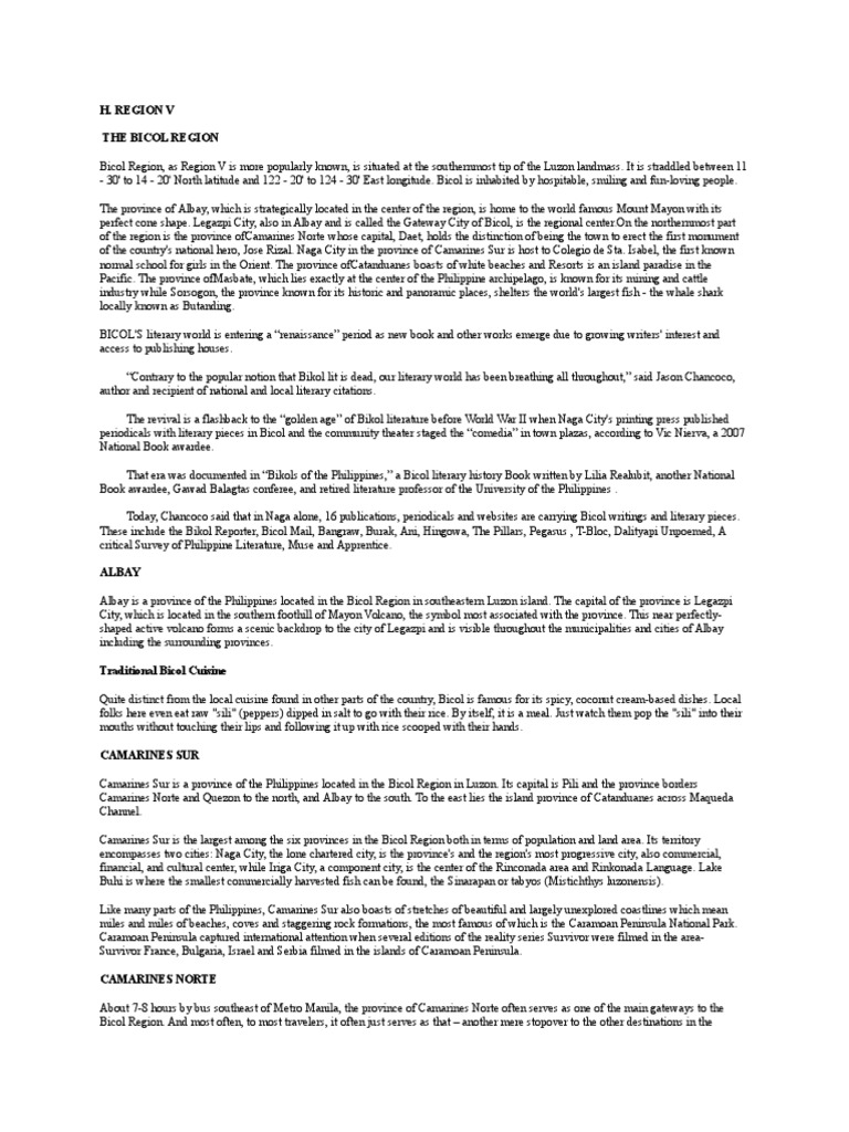 H. Region V The Bicol Region | PDF