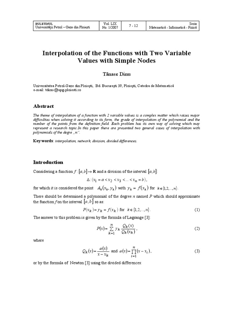 Interpolation of The Functions With Two Variable Values With Simple ...