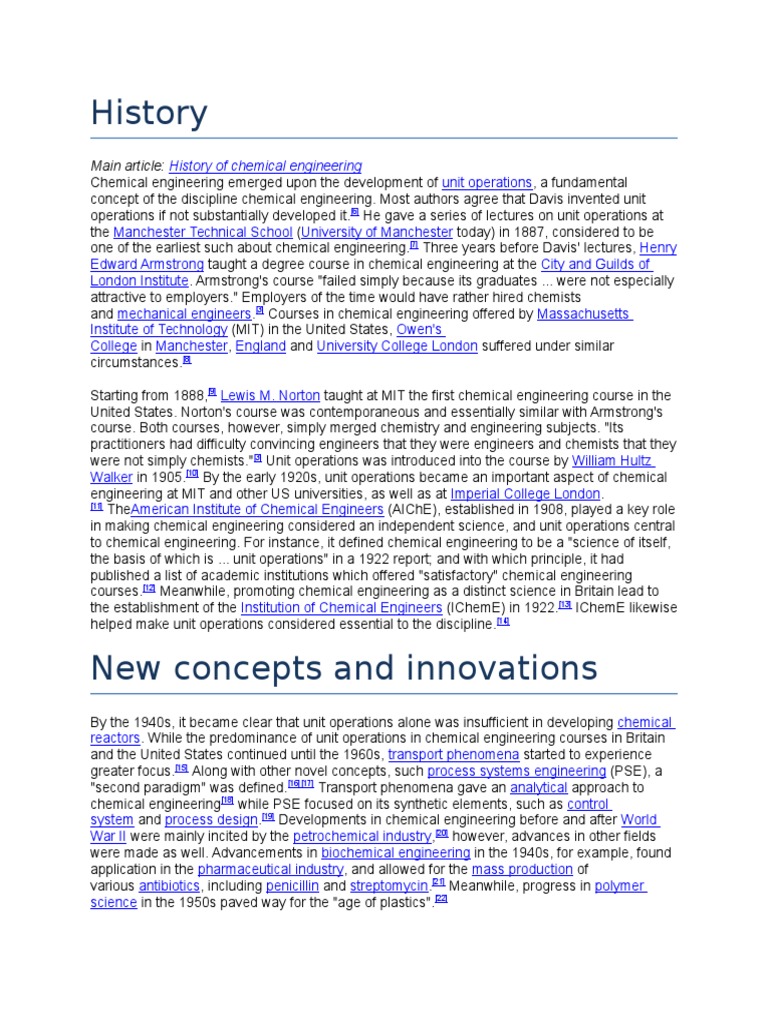 History of Chemical Engineering | PDF | Chemical Engineering | Physical ...