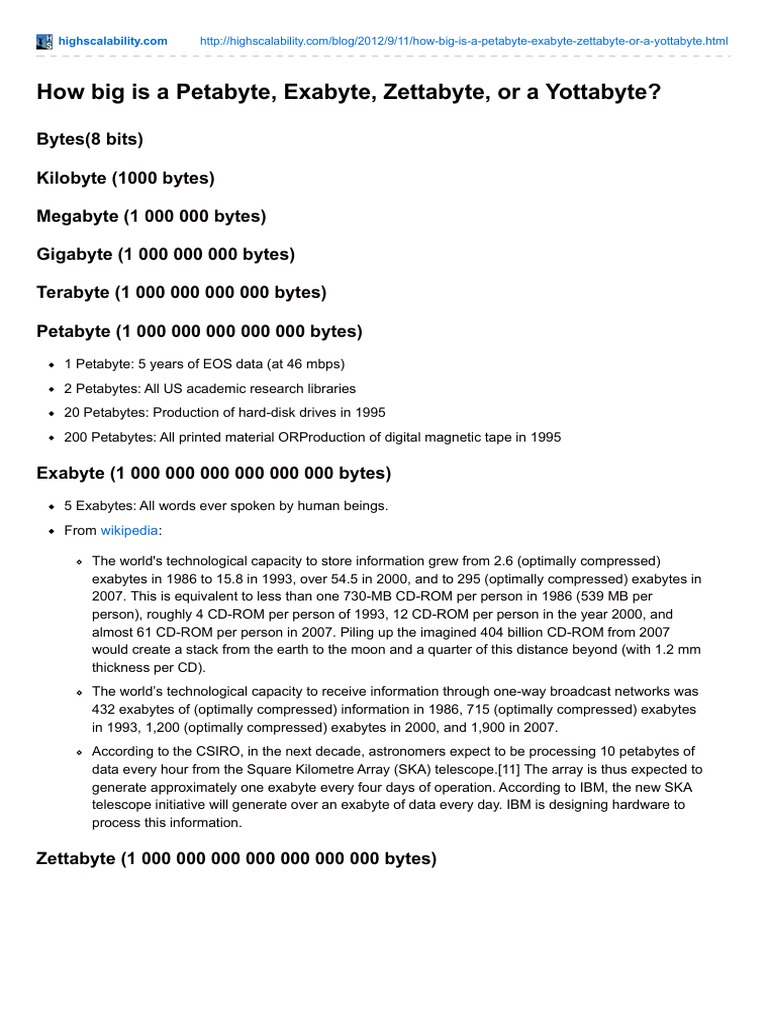 How Big is a Petabyte, Exabyte, Zettabyte or Yottabyte | PDF | Media ...