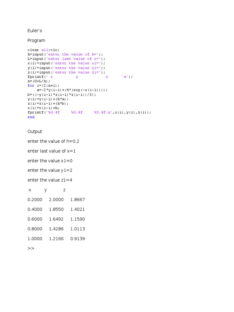 All 'Enter The Value of H ' 'Enter Last Value of X ' 'Enter The Value ...