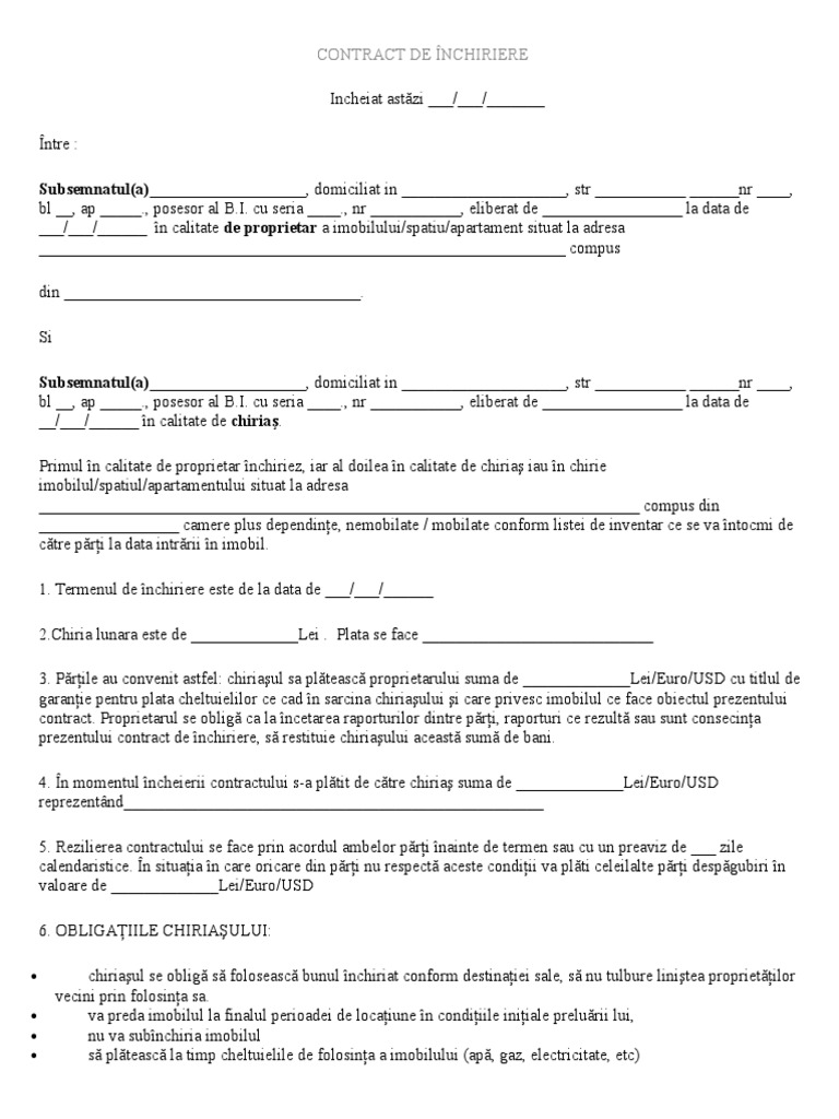 Contract de Închiriere | PDF