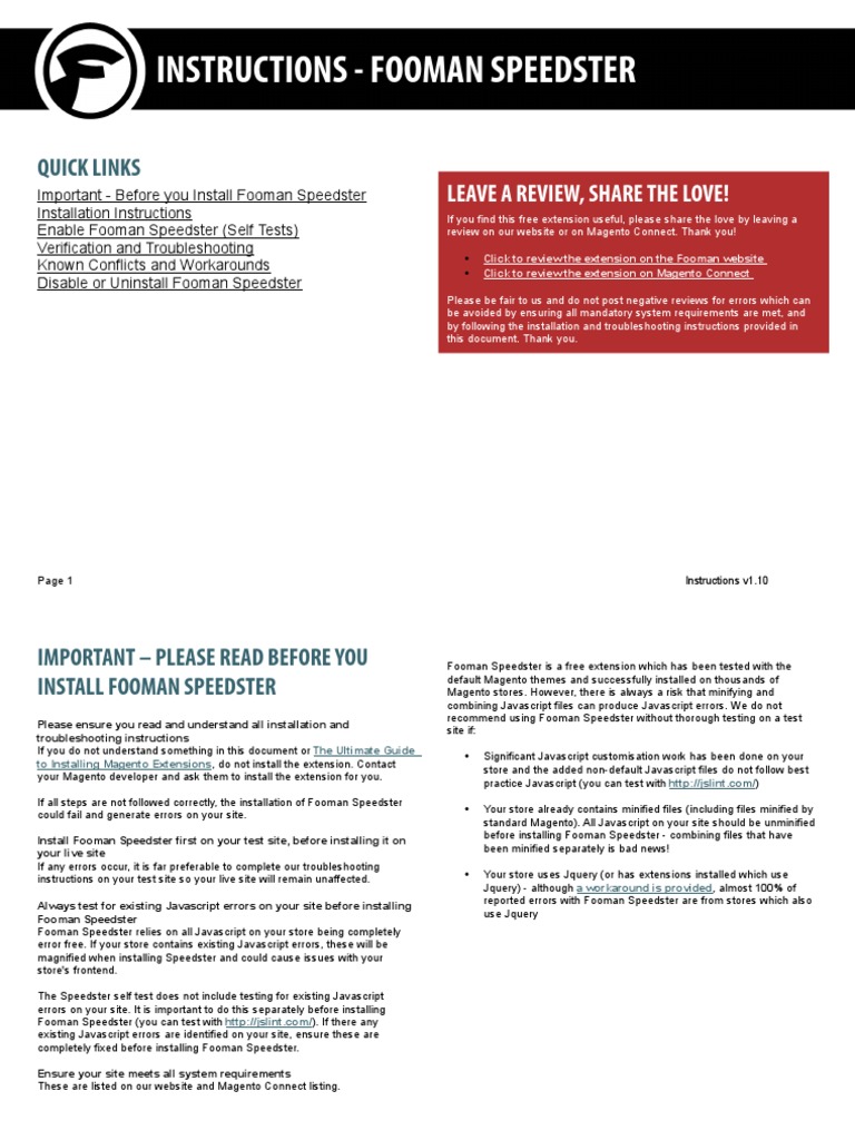 Instructions - Fooman Speedster: Quick Links | PDF | Web Server | Internet & Web