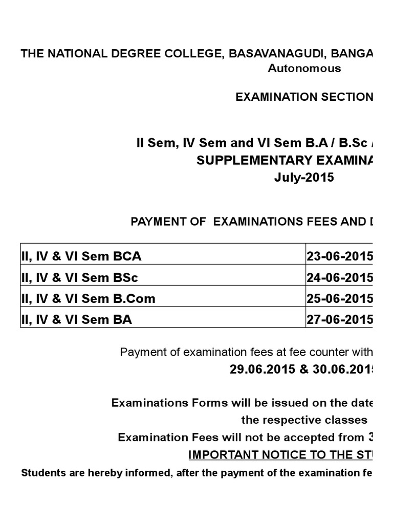 Examination Fee Notification July 2015 | PDF | Fee | Government