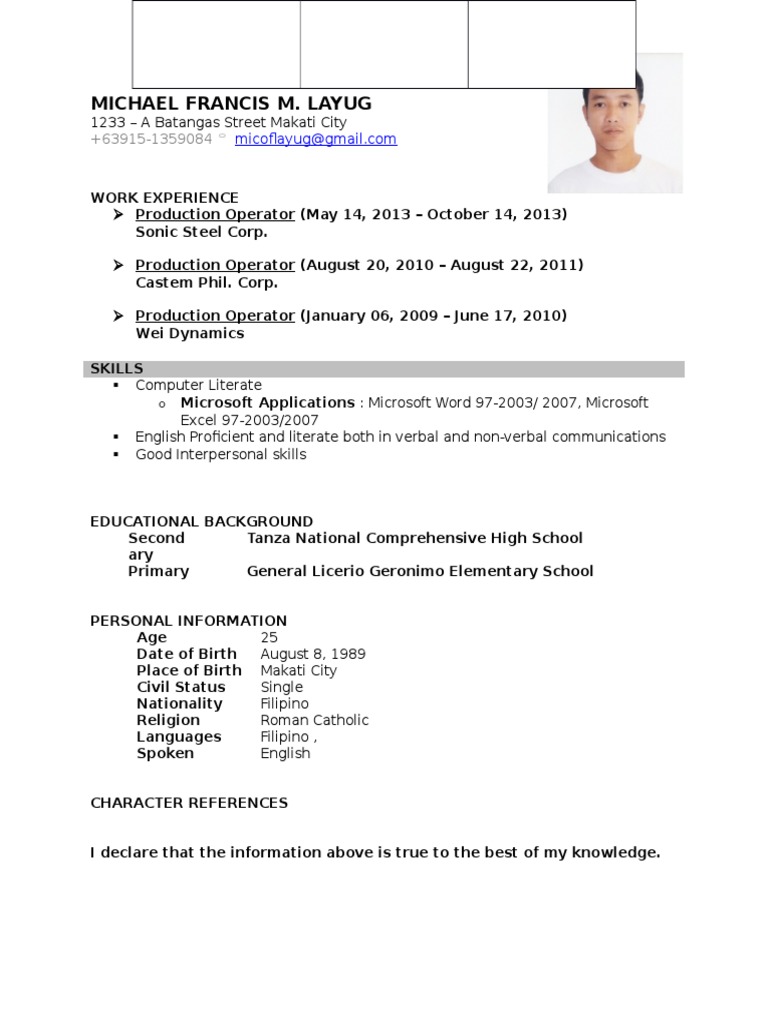 Michael Francis M. Layug's Resume | PDF | Language Arts & Discipline