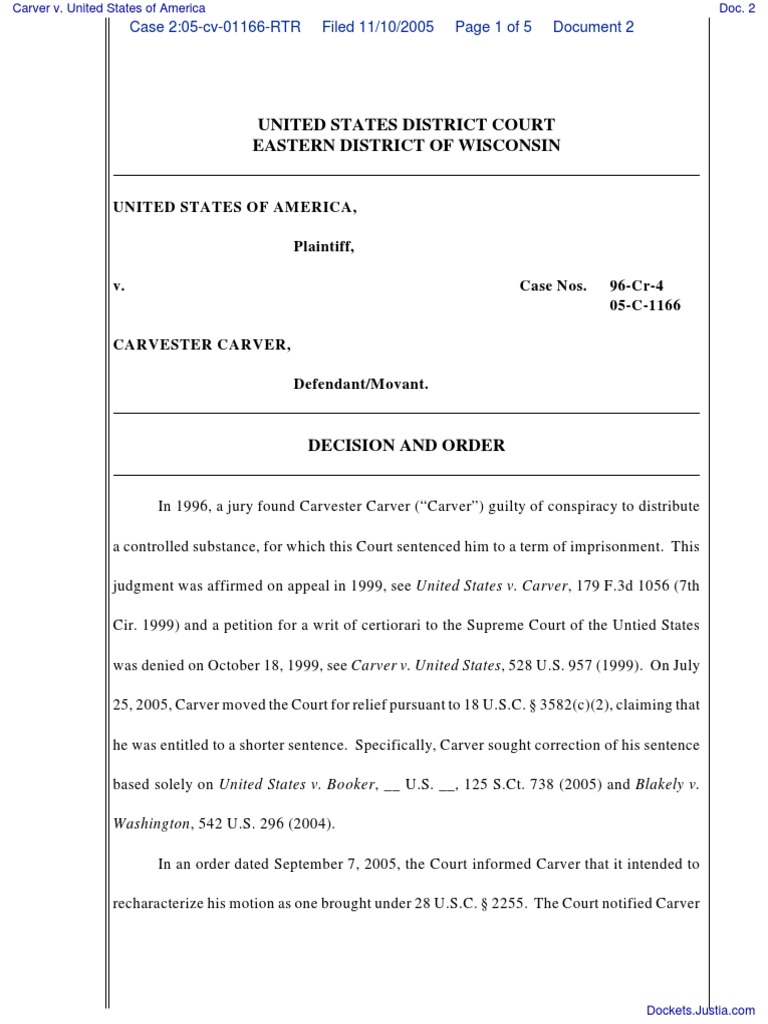 Carver v. United States of America - Document No. 2 | PDF | United ...