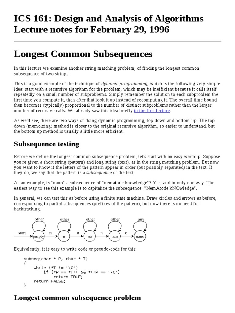 Longest Common Subsequences | PDF | Dynamic Programming | String (Computer Science)