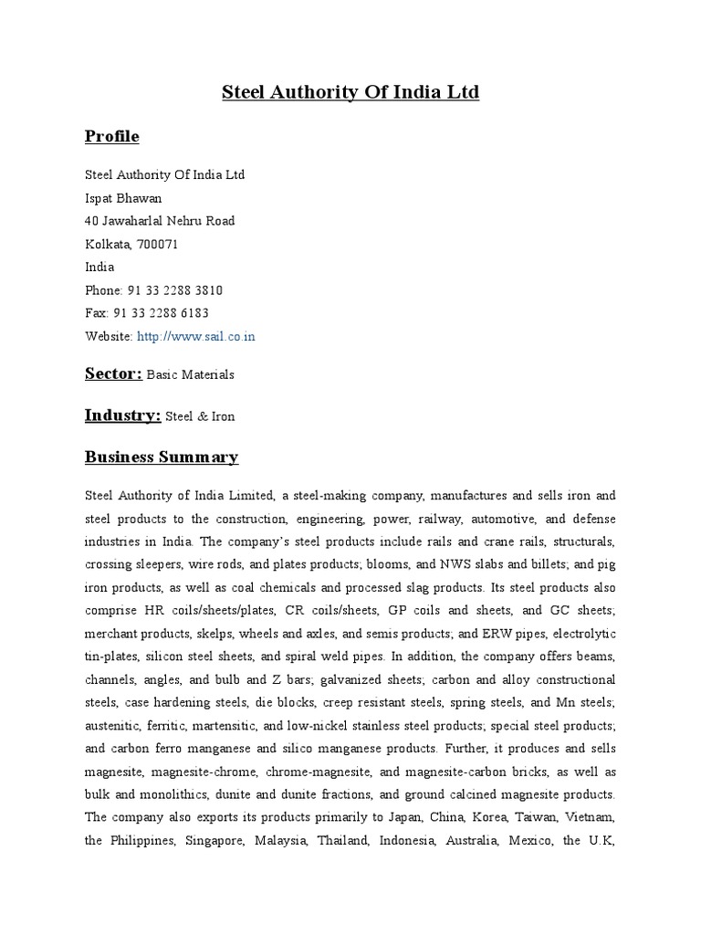 Steel Authority of India LTD | PDF | Steel | Building Engineering